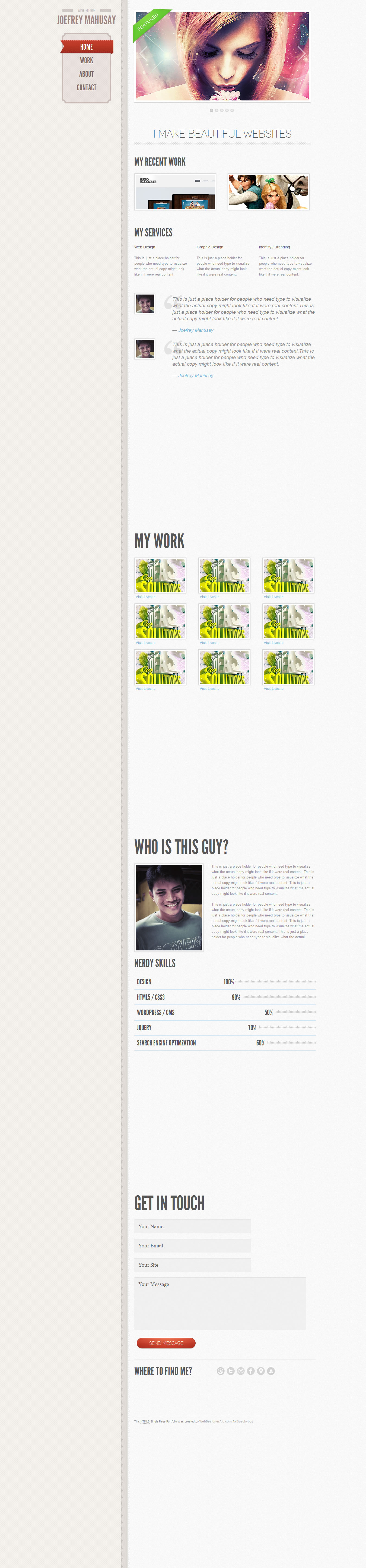 Free Single Page Scrolling HTML5 Portfolio Template PSDs