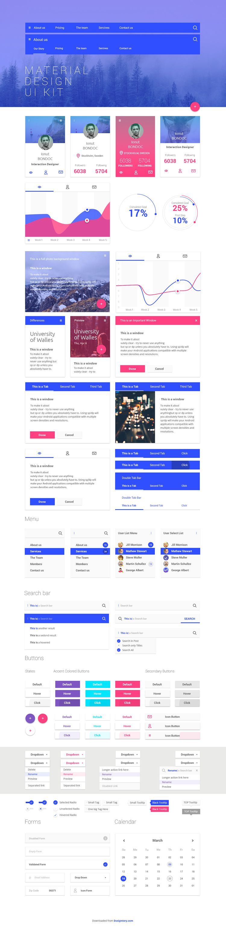 Freebie Material Design UI Kit PSD 