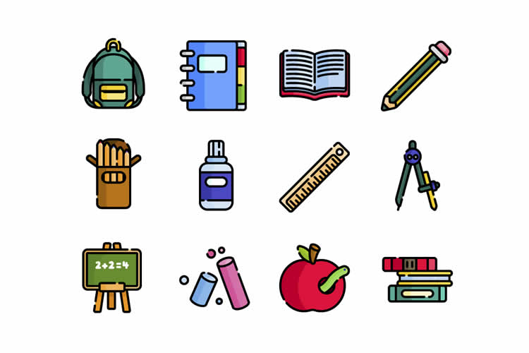 Free Back to School Flat & Line Icon Set (50 Icons in SVG & PNG Formats ...